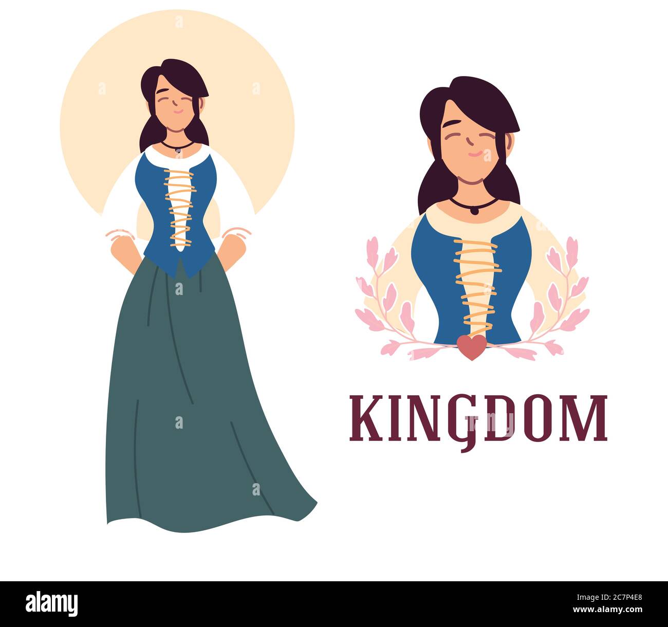Medieval woman with dress design of Kingdom and fairytale theme Vector ...