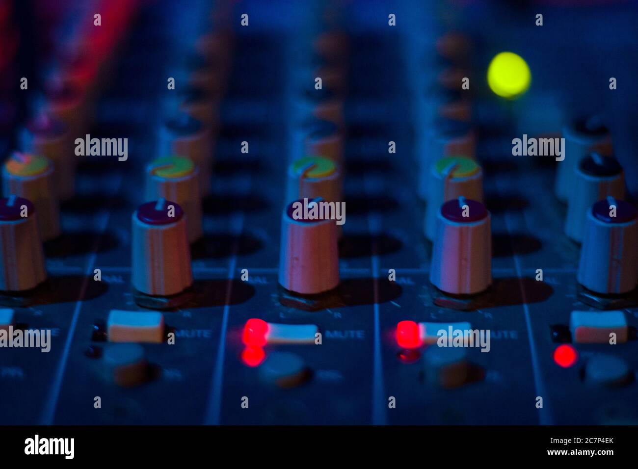 DJ controller and color Light Music Instrument Backgrounds. Audio mixer ...