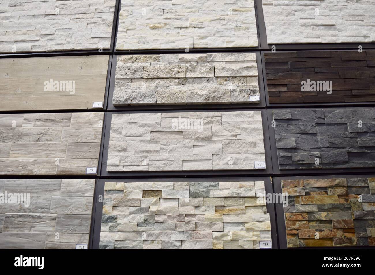 Front view of rectangle stone tile samples on display at a store for ...
