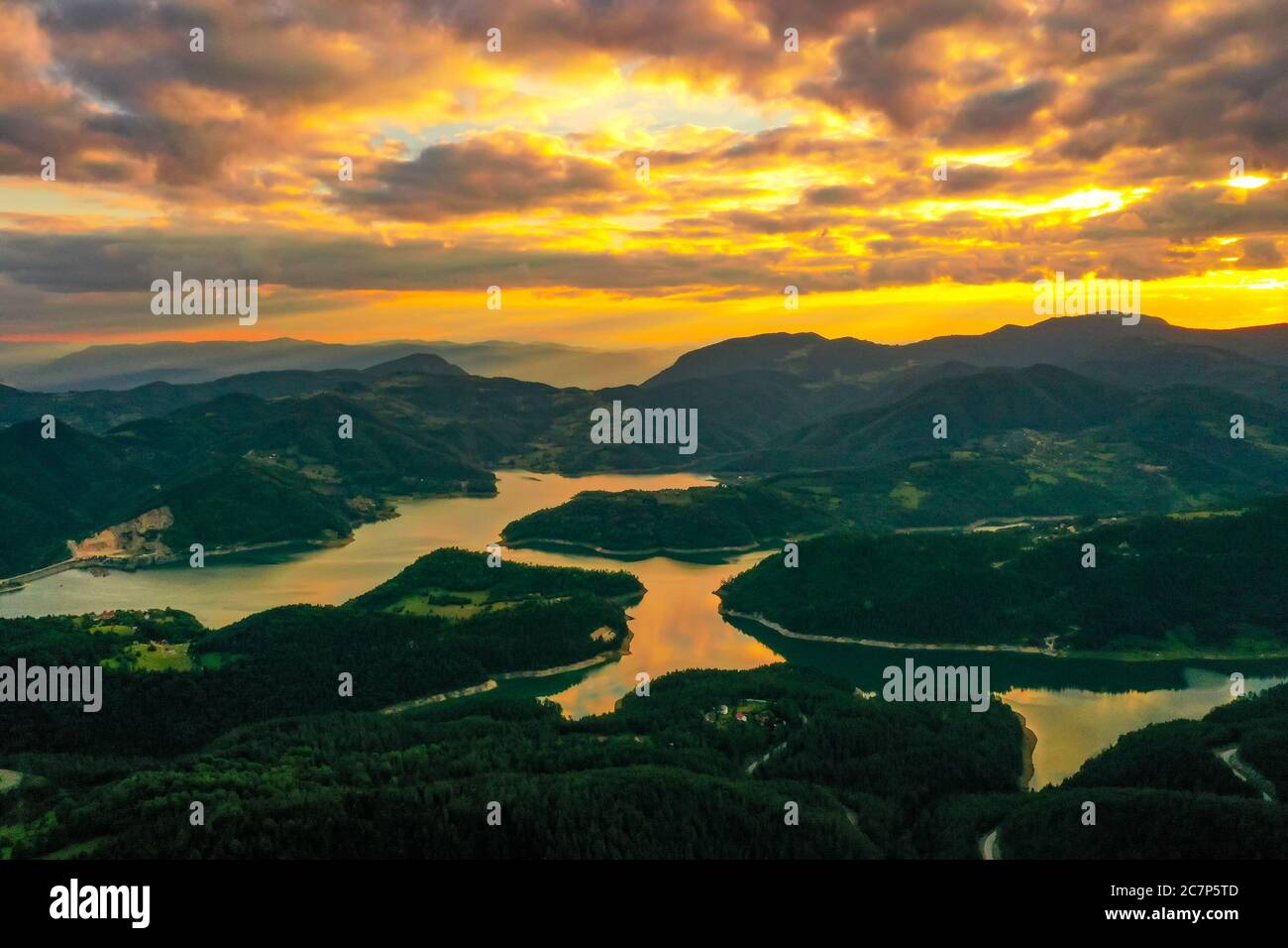 View at Perucac lake and river Drina from Tara mountain in Serbia Stock ...