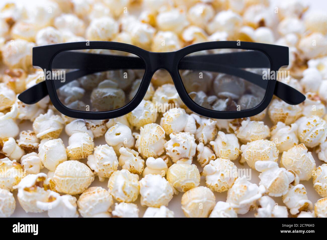 cinema concept - close up of 3d glasses over popcorn background Stock ...