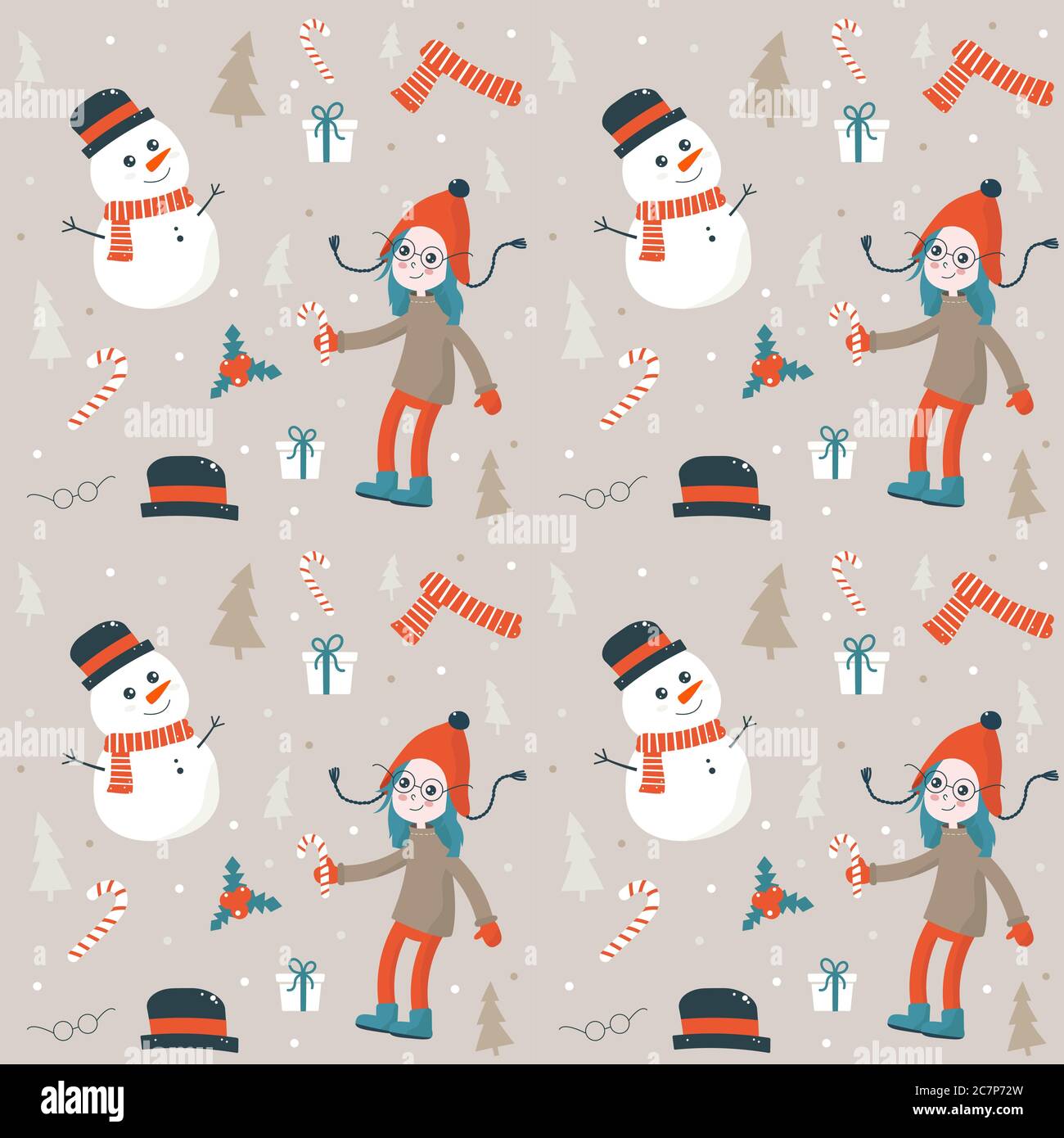 Vintage child with snowman illustration Stock Vector Images - Alamy