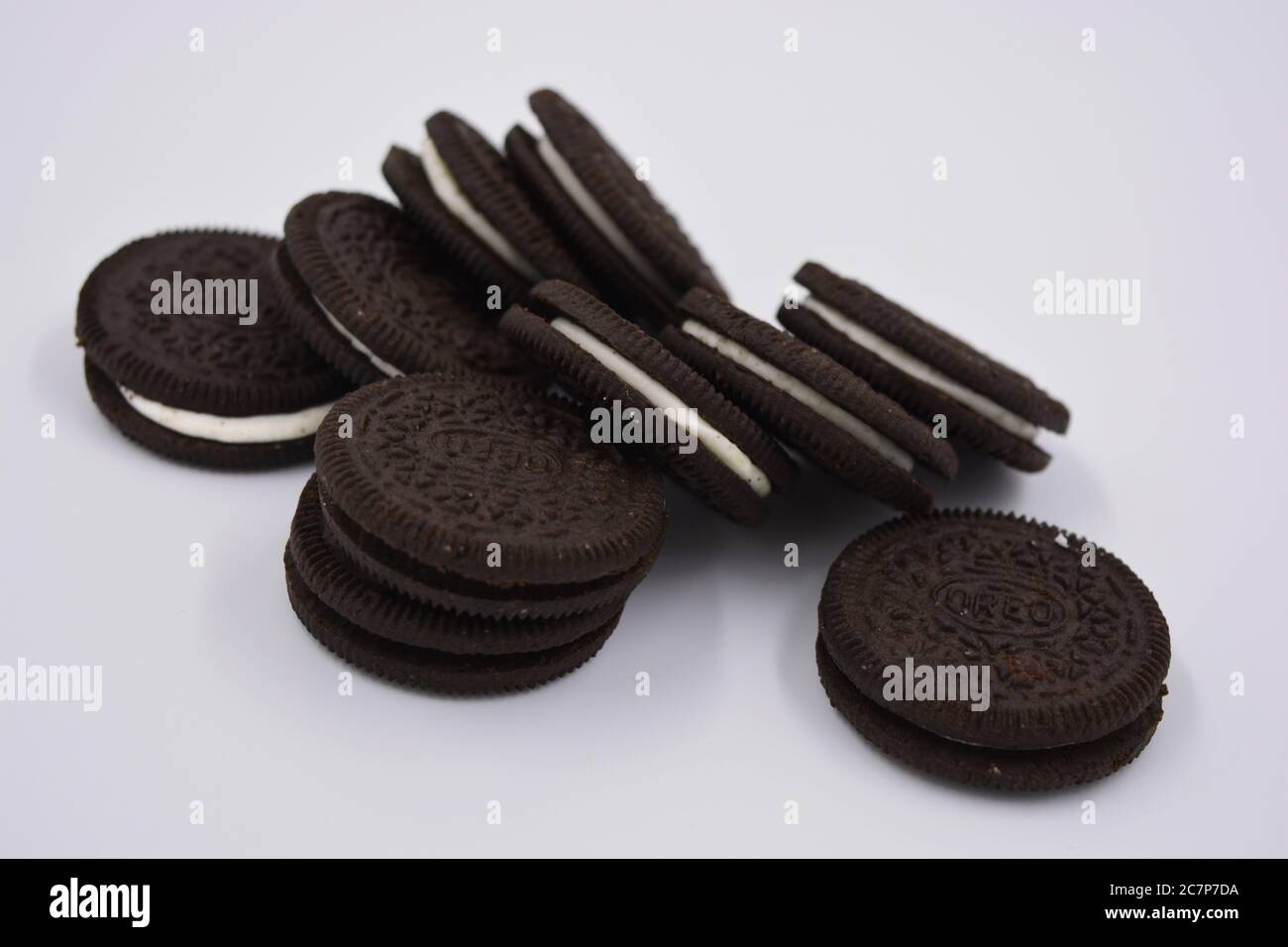 Chocolate black thin cookie with white filling, delicious milk oreo ...