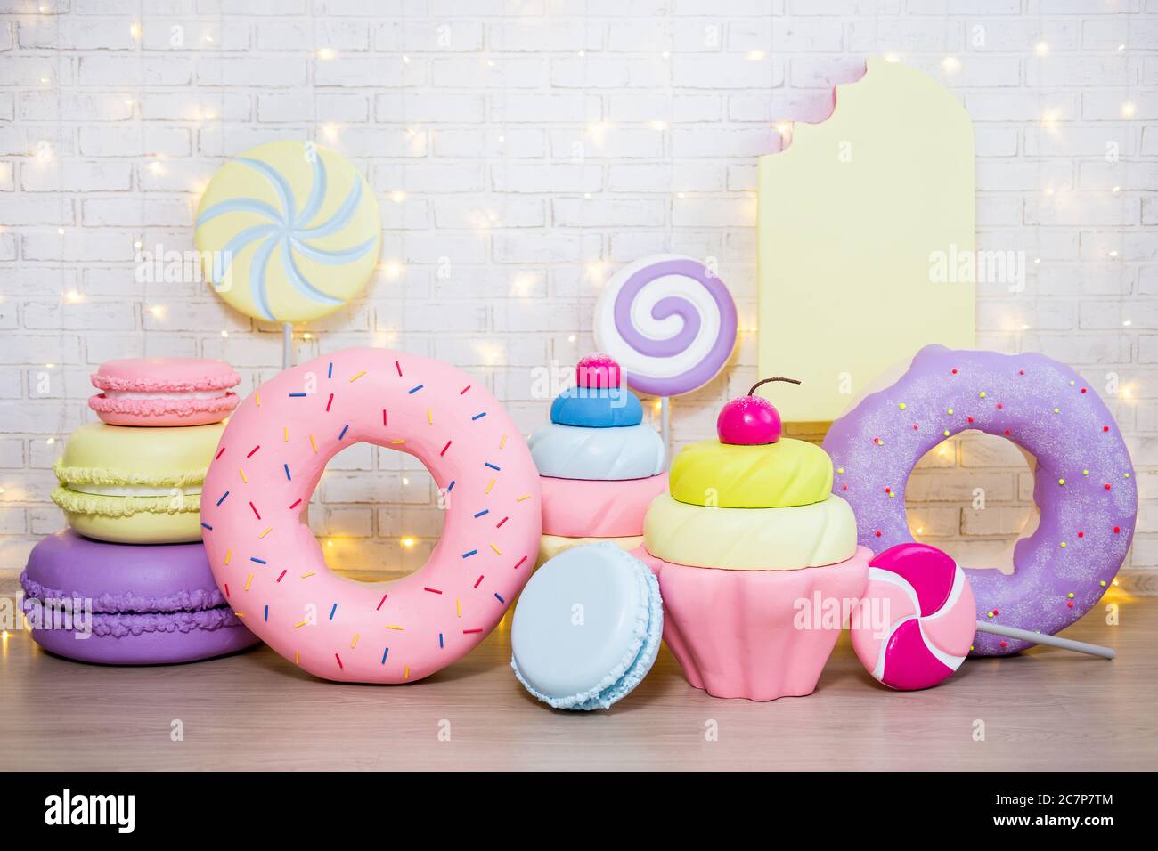 children party background - set of huge artificial sweets and pastry ...