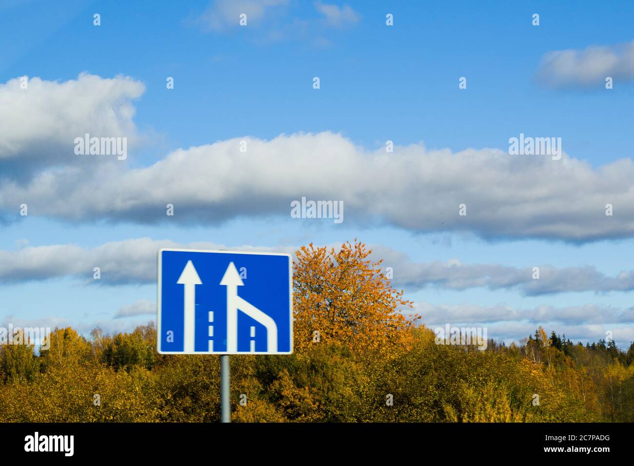 Road sign, highway symbol, road and traffic sign on the blue board ...