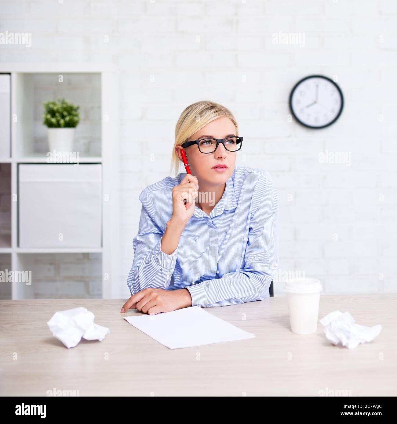 creativity, idea and inspiration concept - beautiful woman thinking and ...