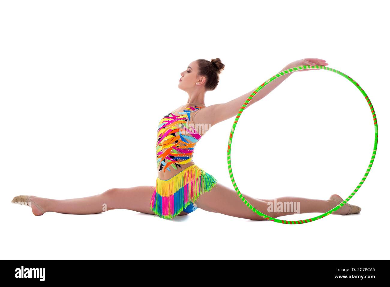 beautiful sporty woman gymnast posing with hoop isolated on white ...