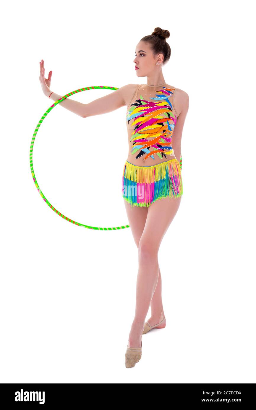 girl doing gymnastics with hoop isolated on white background Stock ...