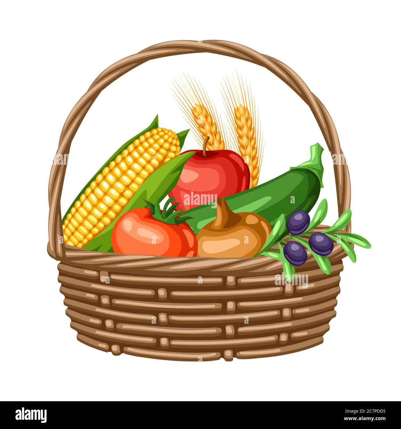 Harvest illustration of basket with seasonal fruits and vegetables ...