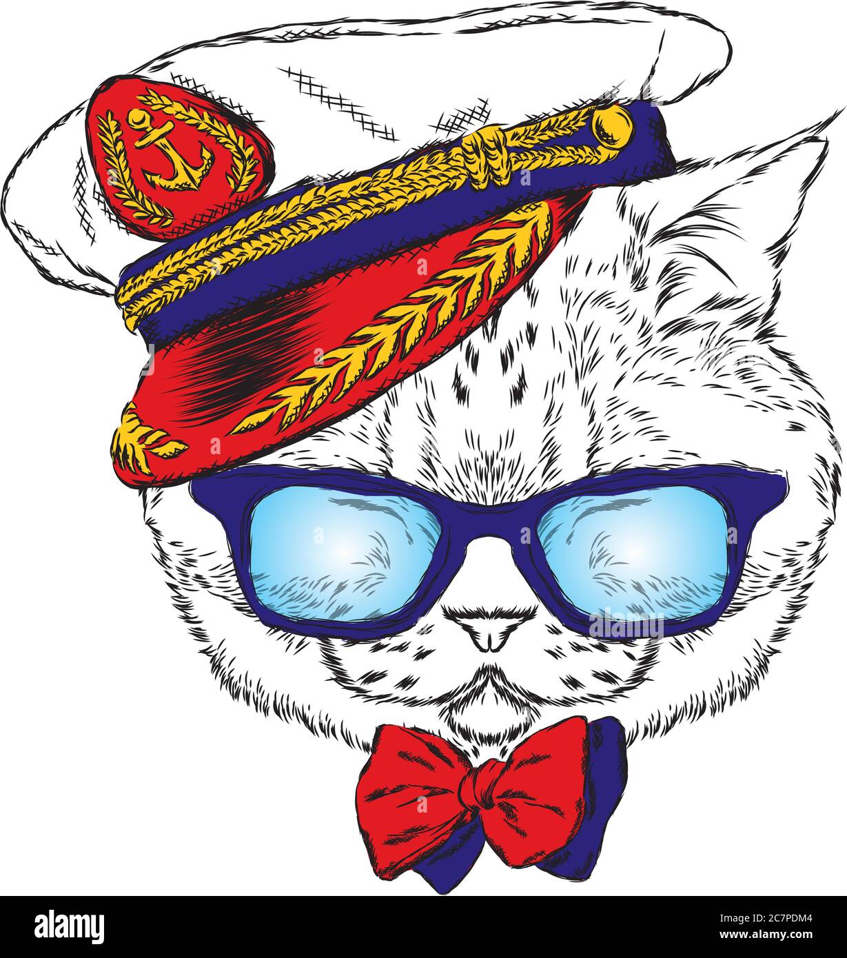 Funny cat in the captain's cap. Vector illustration Stock Vector Image ...