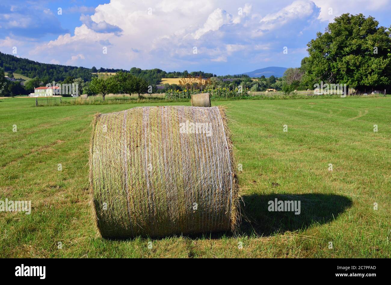 Provence landscape. Haystack on the rural field at evening time. France ...