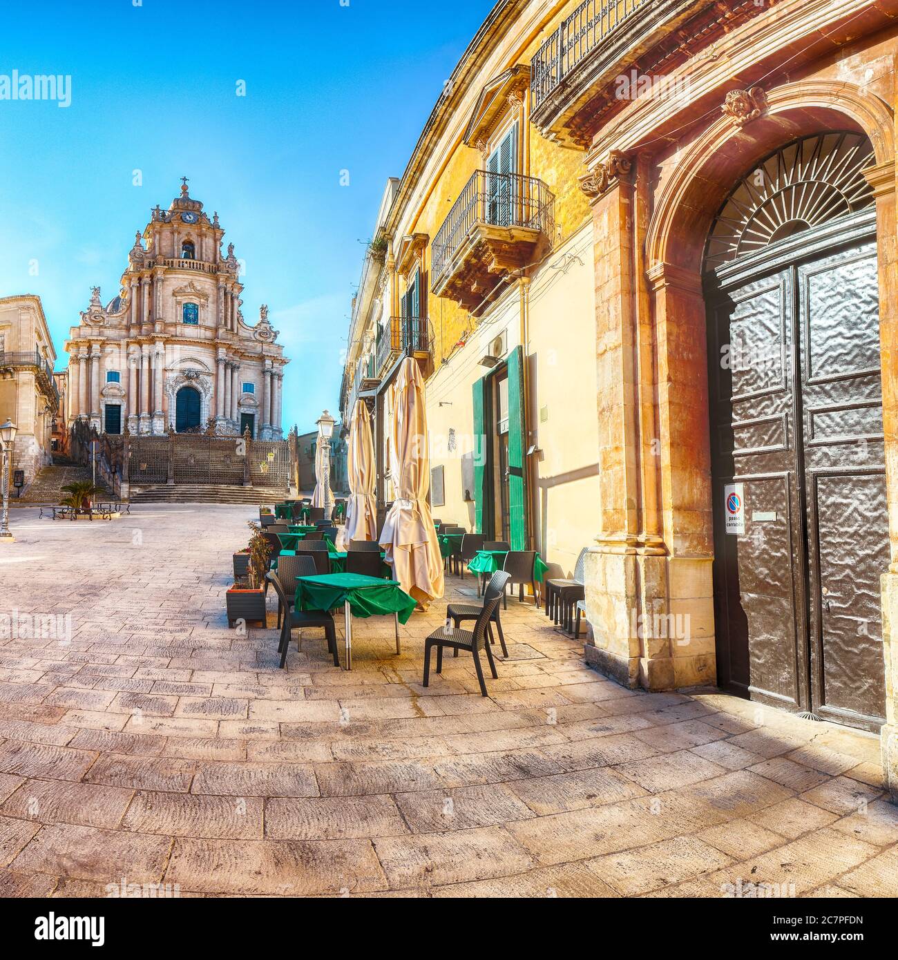 The baroque Saint George cathedral of Modica and Duomo square. Historic ...