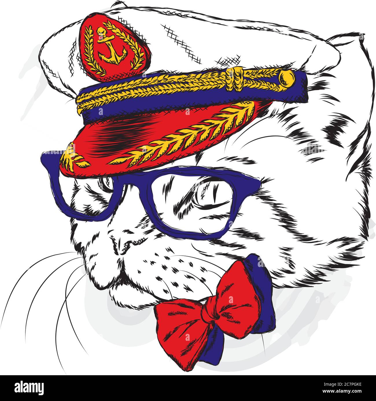 Funny cat in the captain's cap. Vector illustration Stock Vector Image ...