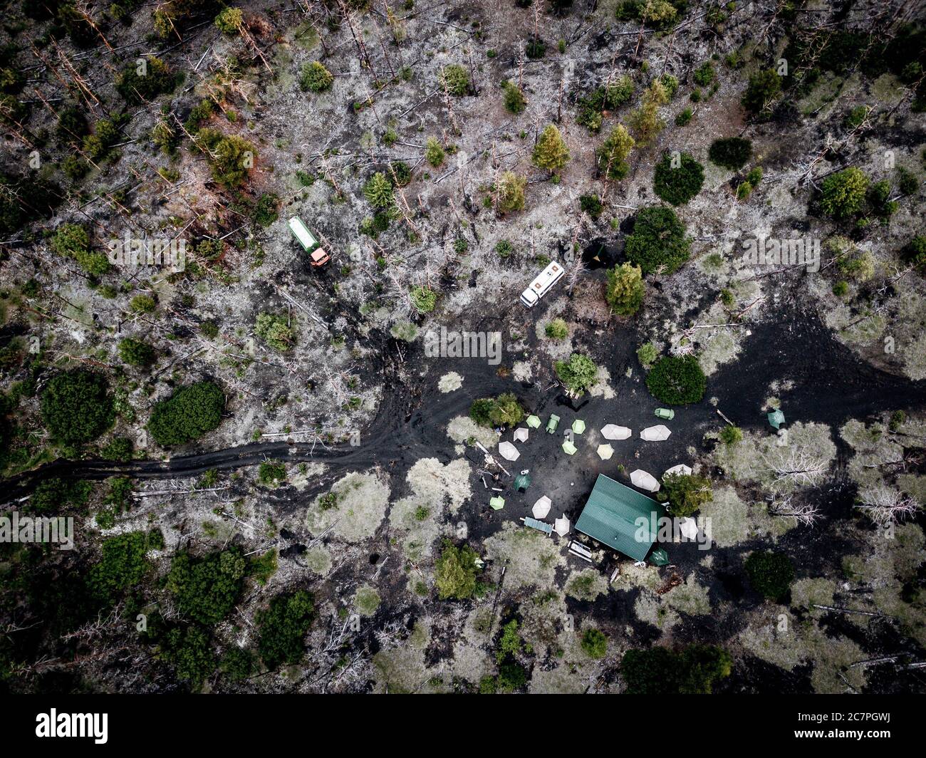 Aerial view of Udokan Plateau - a volcanic field in Transbaikalia ...