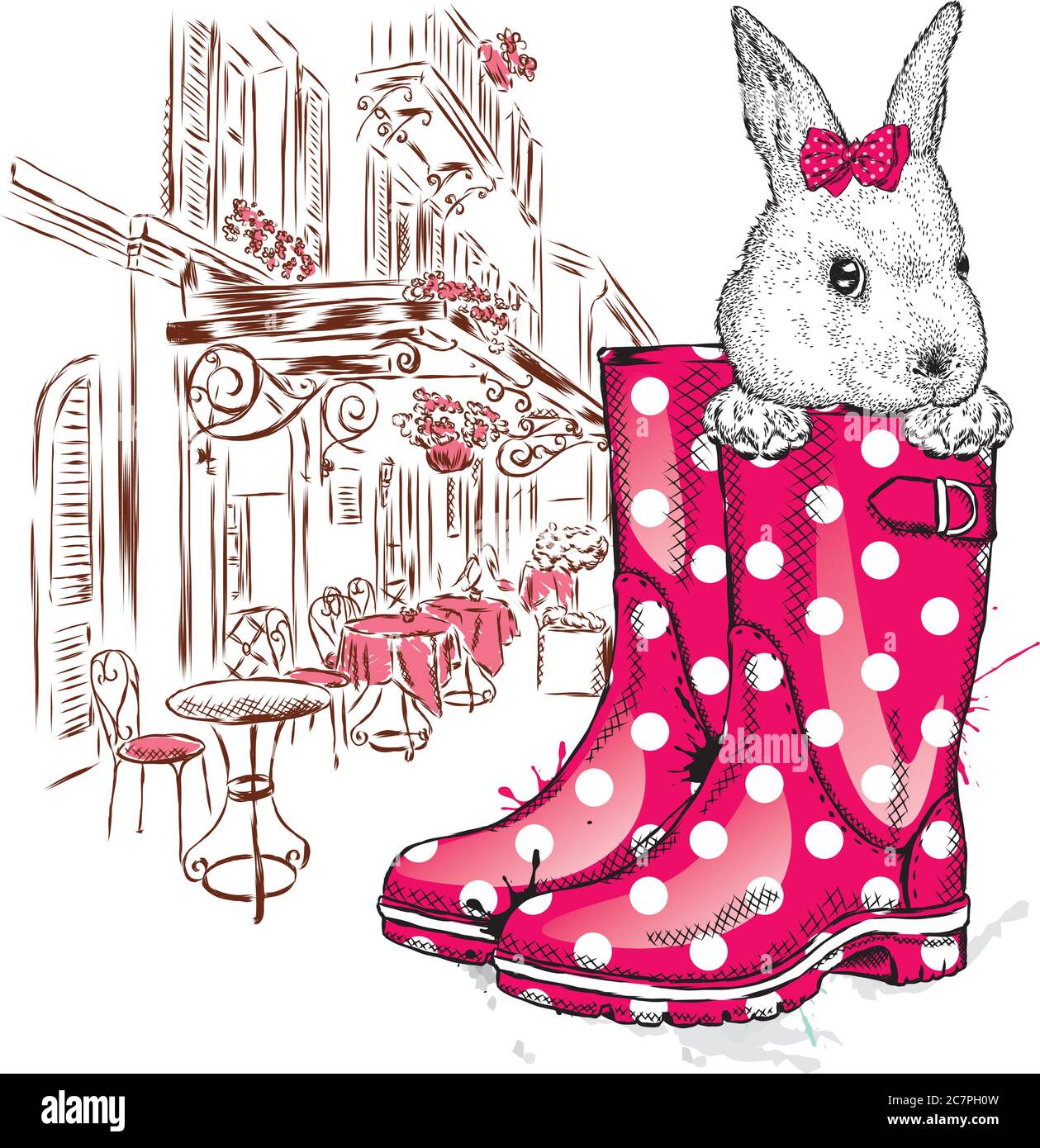 Honey Bunny in a boot. Vector illustration for a card or poster, print ...