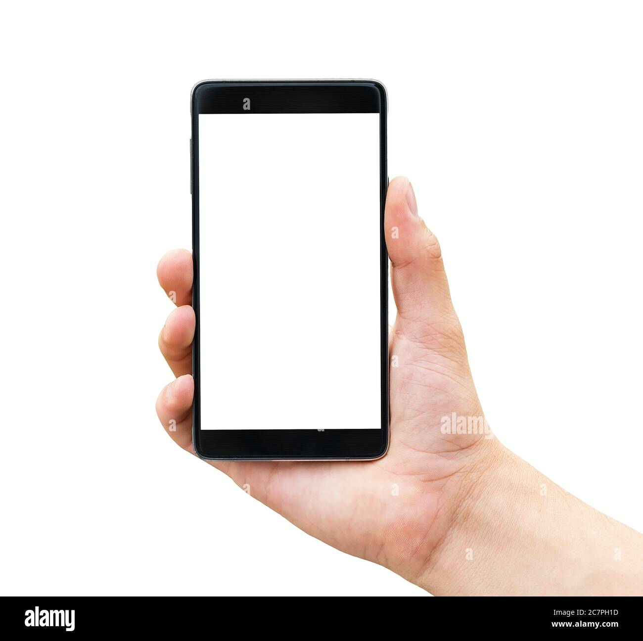 Hand holding mobile smart phone isolated on white background Stock ...