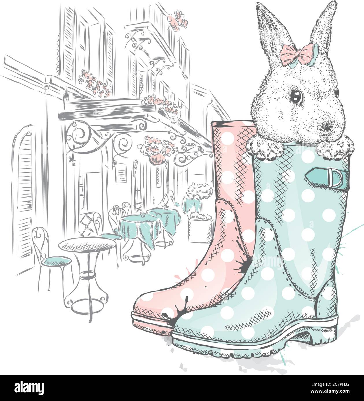 Honey Bunny in a boot. Vector illustration for a card or poster, print ...