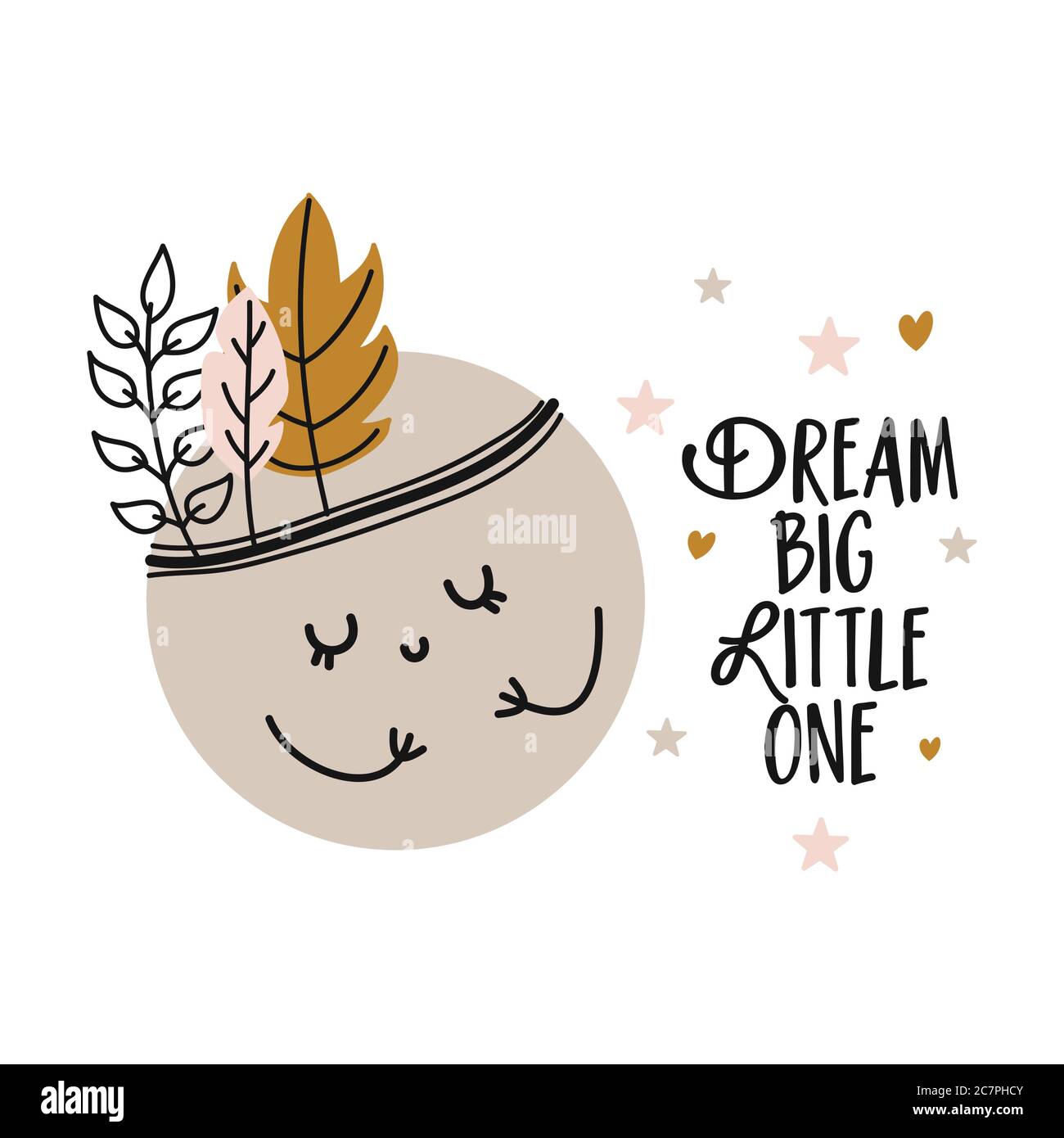 Dream big little one - cute moon decoration. Little moon with feather ...