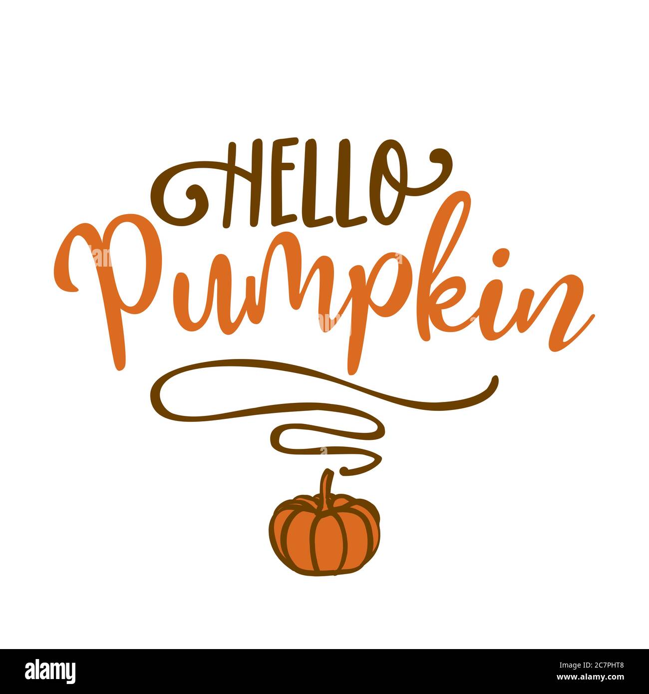 Hello pumpkin - Hand drawn vector illustration. Autumn color greeting ...