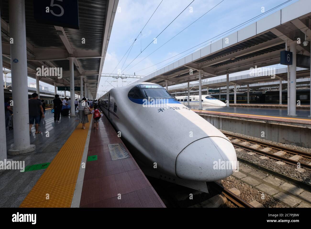 wide angle of China Railway High-speed (CRH ) train on railroad under ...