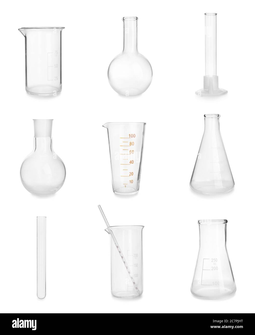 Set of laboratory glassware on white background Stock Photo - Alamy