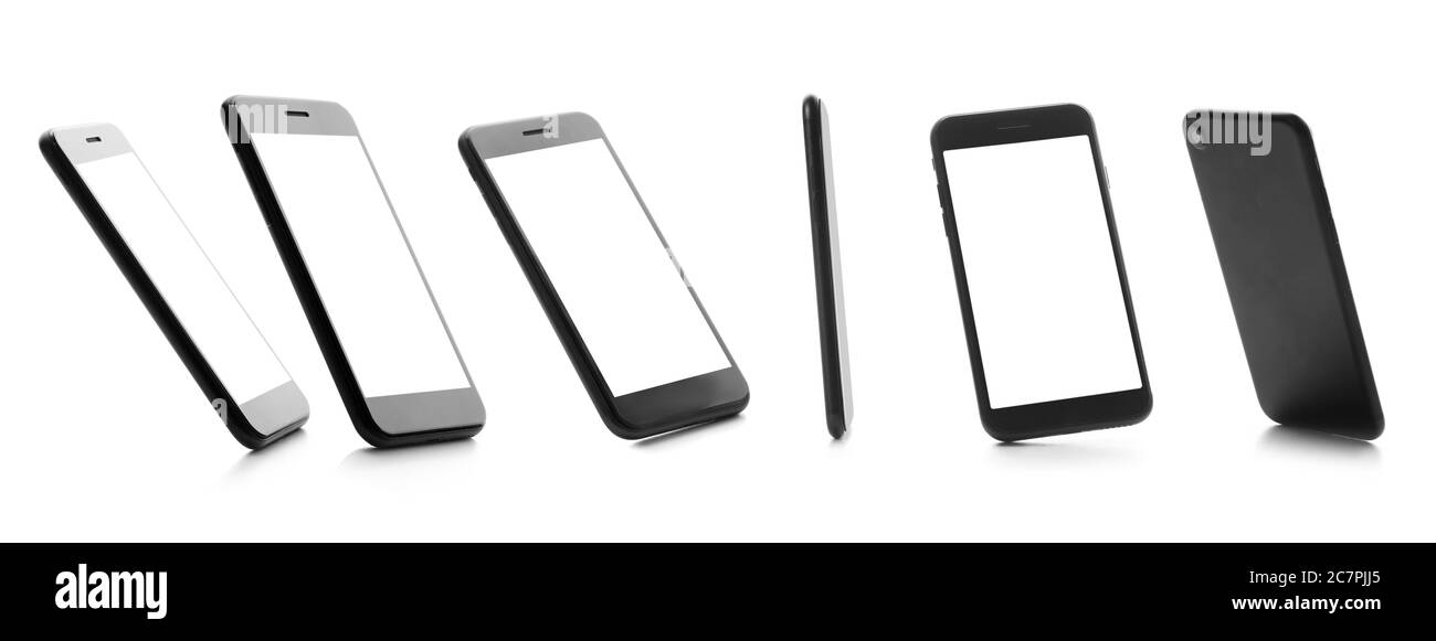 Set of mobile phones on white background Stock Photo - Alamy