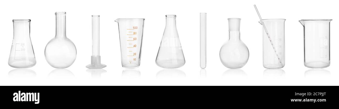 Set of laboratory glassware on white background Stock Photo - Alamy