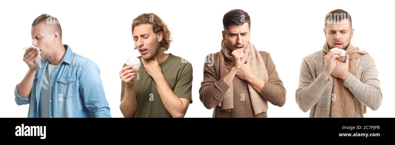 Coughing men on white background Stock Photo - Alamy