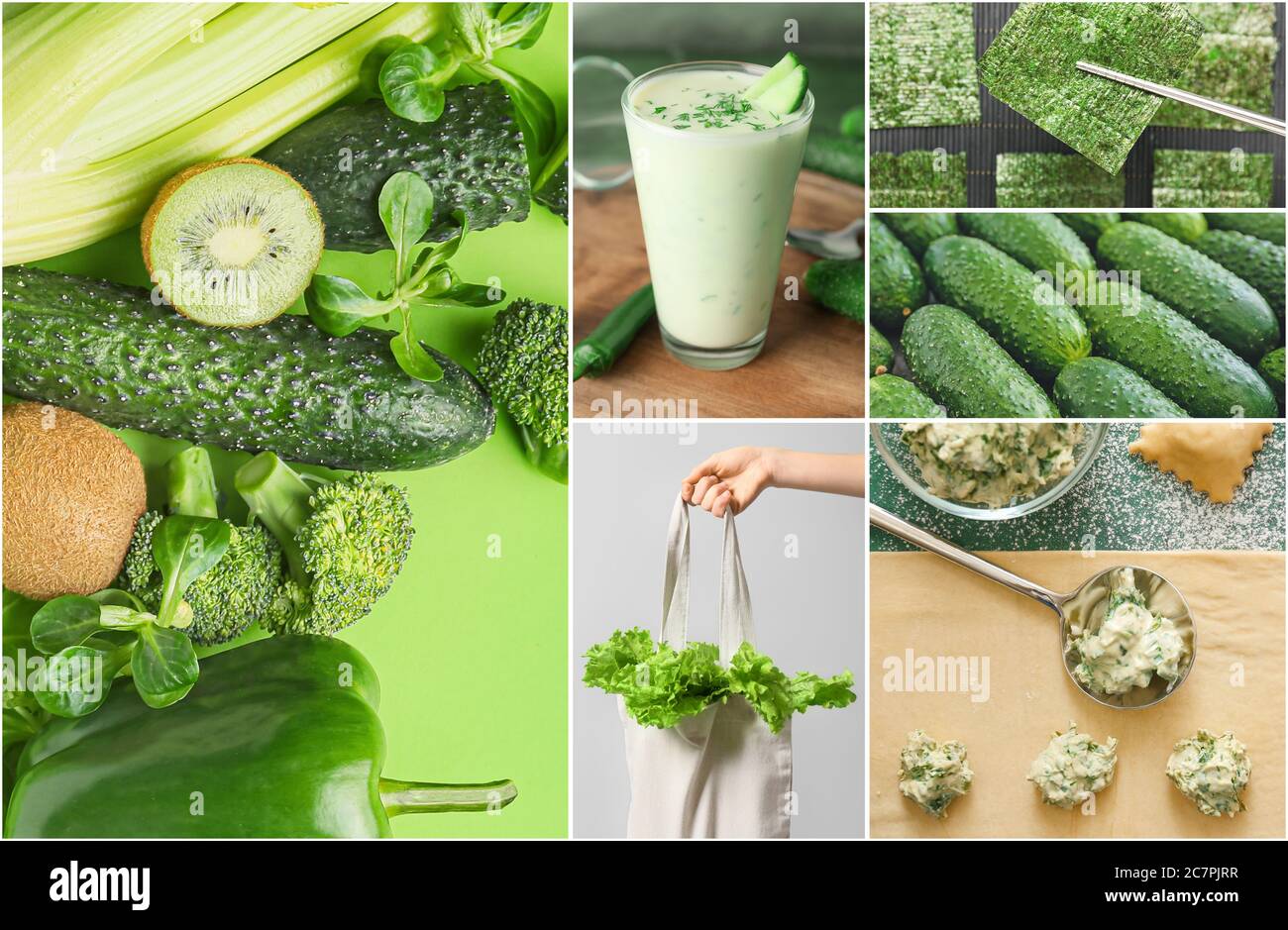 Collage of photos in green colors Stock Photo - Alamy