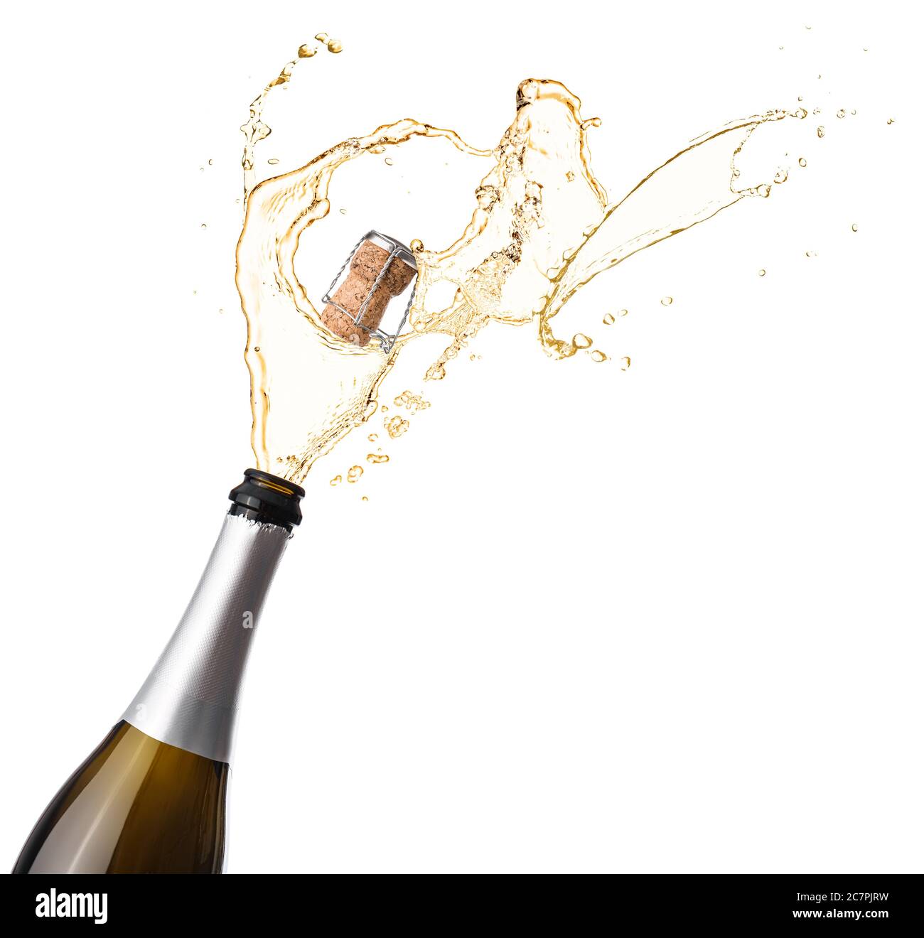 Open bottle of champagne with splash on white background Stock Photo ...