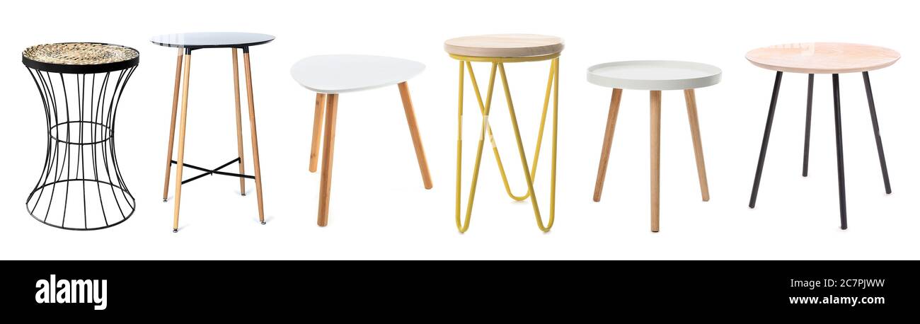 Set of modern tables on white background Stock Photo - Alamy