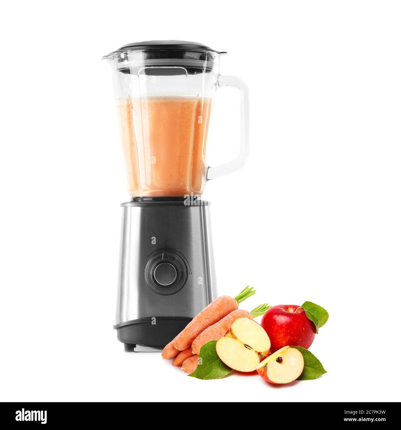 Blender with healthy smoothie and ingredients on white background Stock ...