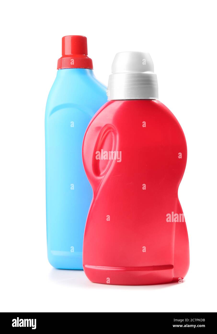 Bottles of laundry detergent on white background Stock Photo - Alamy