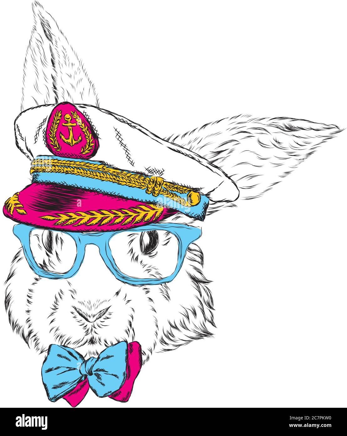 Funny rabbit in the captain's cap. Vector illustration Stock Vector ...