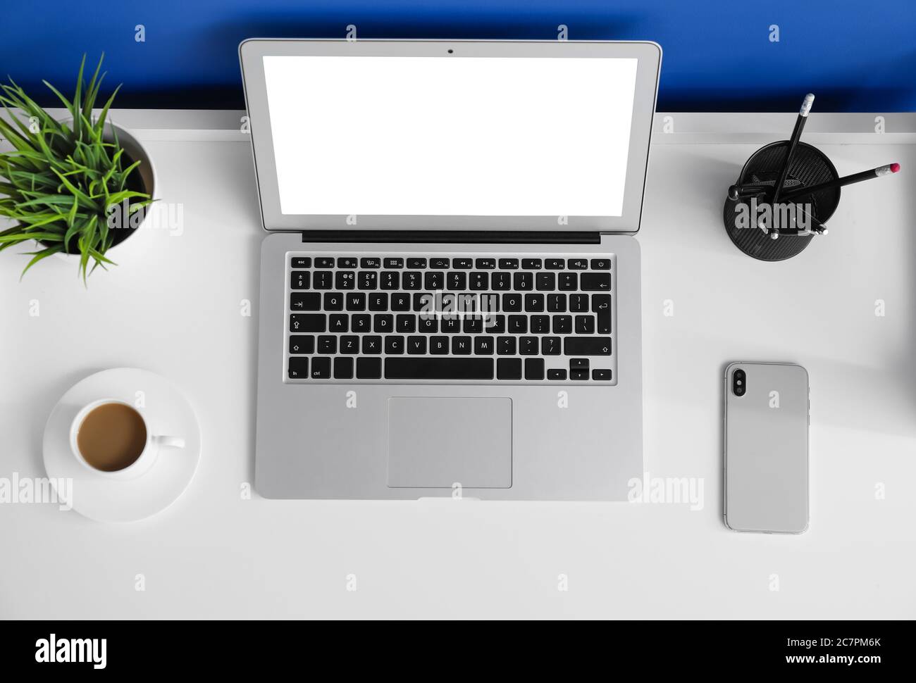 Modern laptop at workplace, top view Stock Photo - Alamy