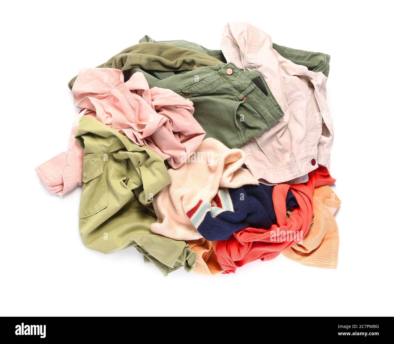 Heap of clothes on white background Stock Photo - Alamy