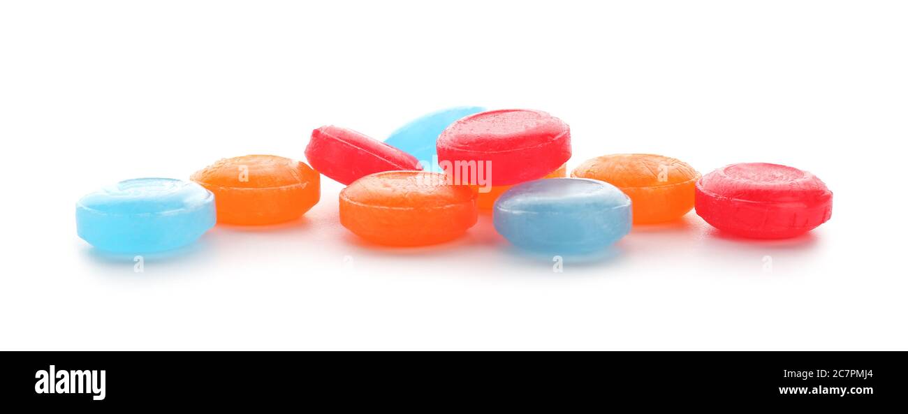 Cough drops on white background Stock Photo - Alamy