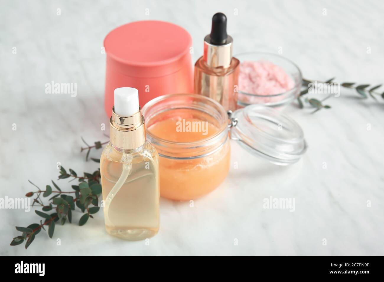 Natural cosmetics on white background Stock Photo - Alamy