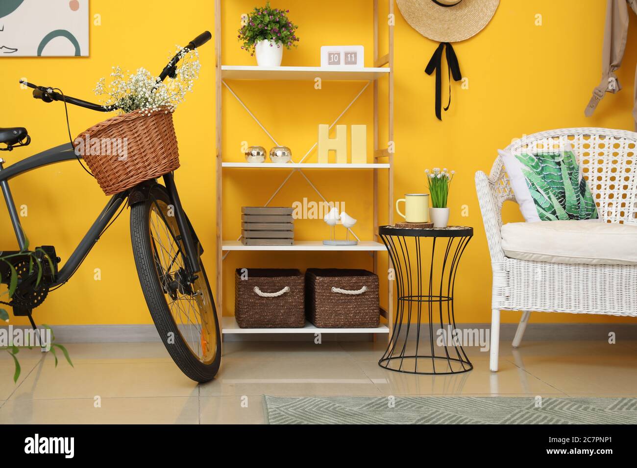 Interior of modern room with bicycle Stock Photo - Alamy