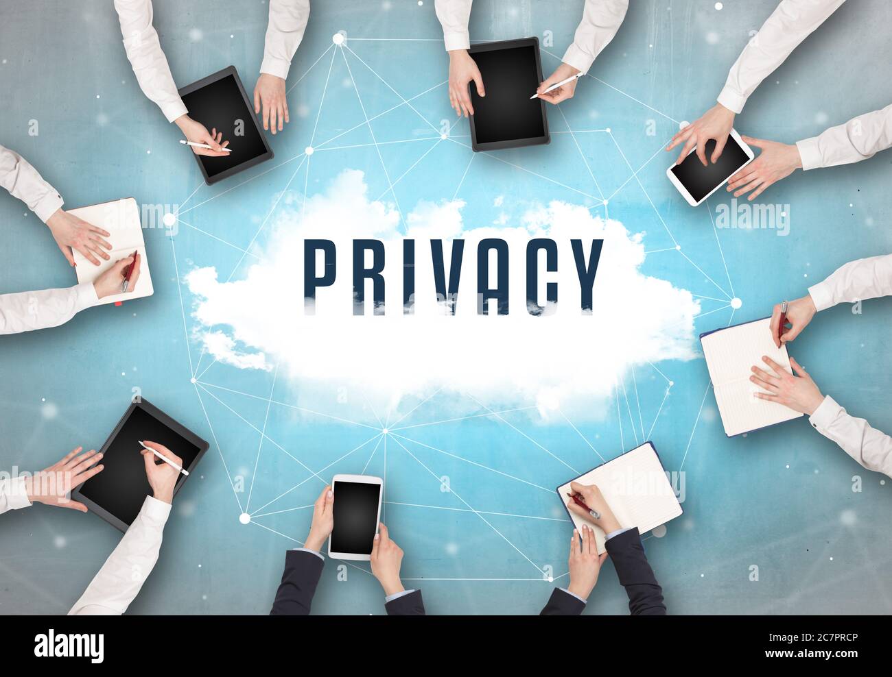 Group of people having a meeting with PRIVACY insciption, web security ...