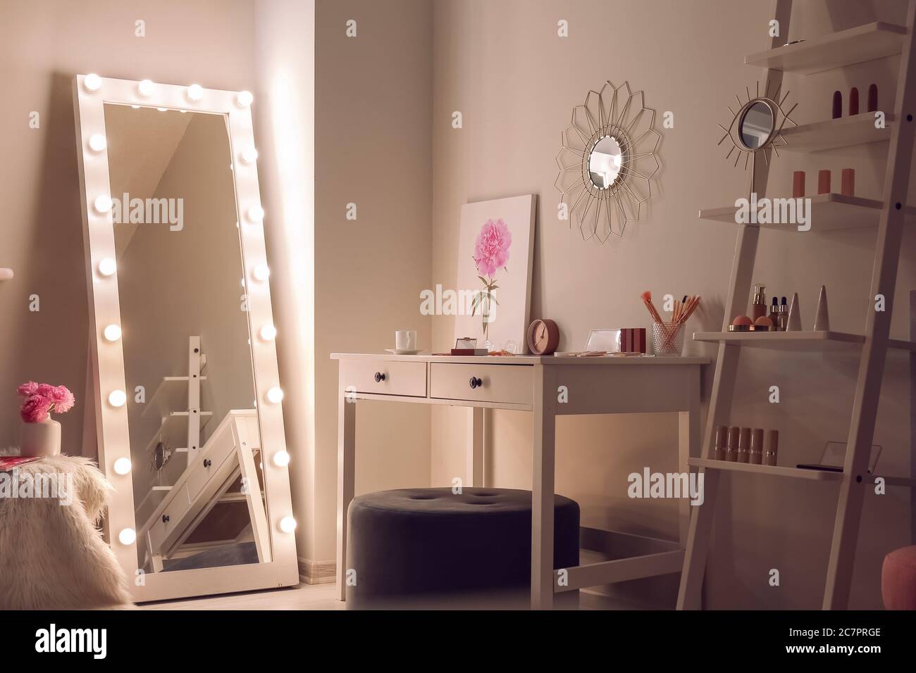 Stylish interior of modern makeup room in evening Stock Photo - Alamy