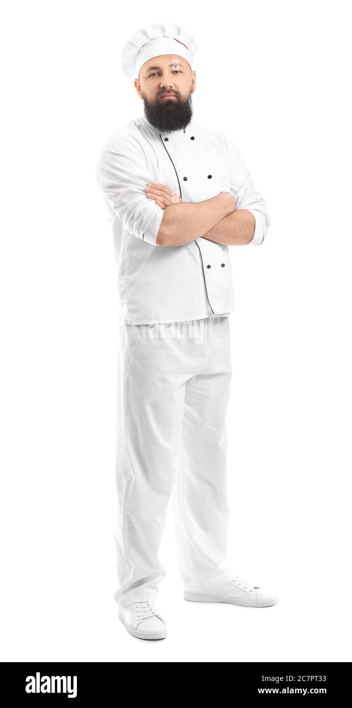 Handsome male chef on white background Stock Photo - Alamy