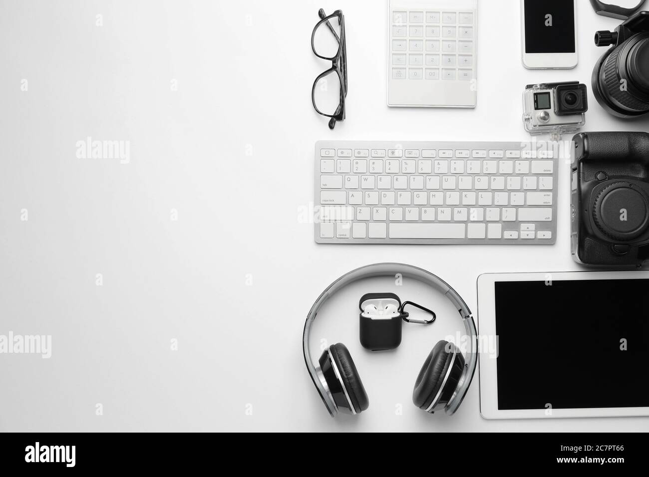 Different modern devices on white background Stock Photo - Alamy