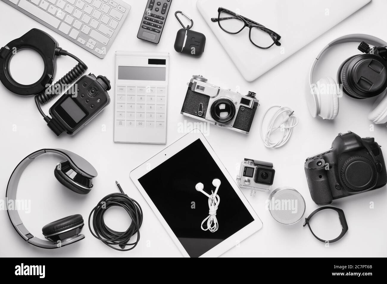 Different modern devices on white background Stock Photo - Alamy
