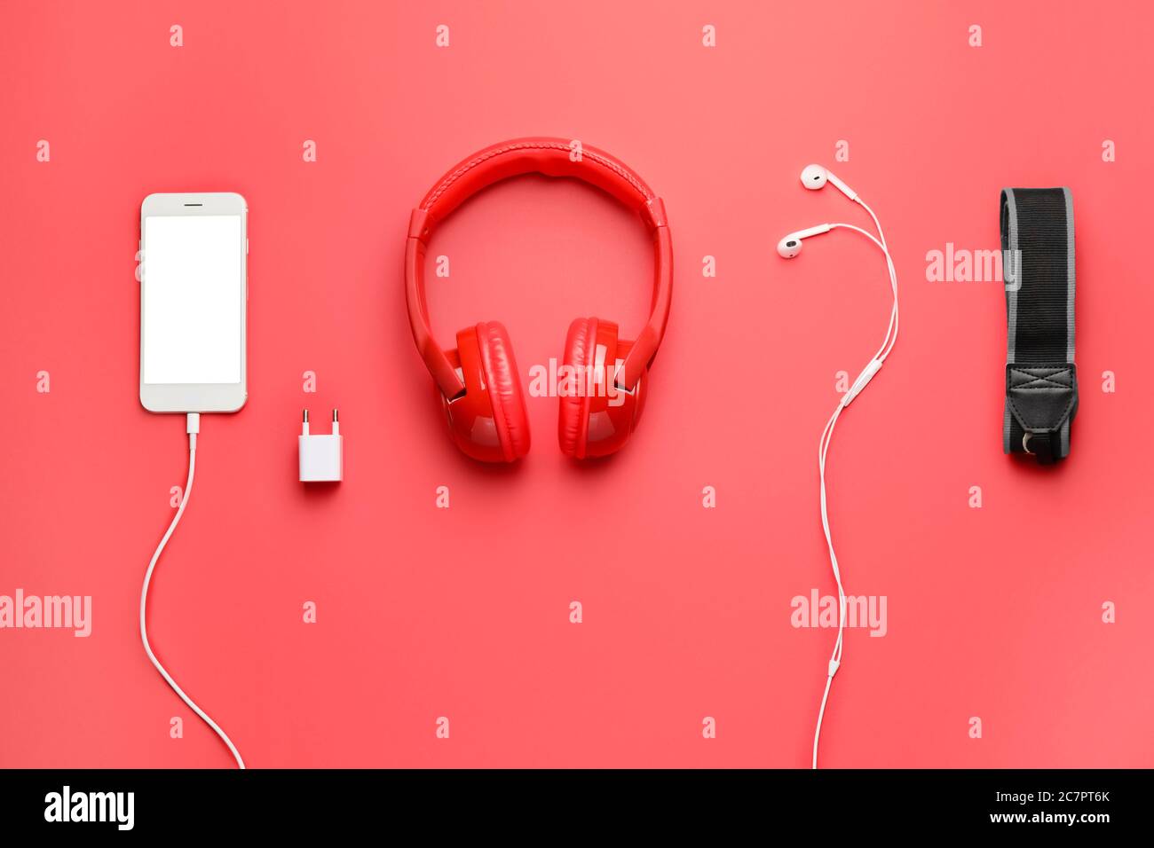 Different modern devices on color background Stock Photo - Alamy
