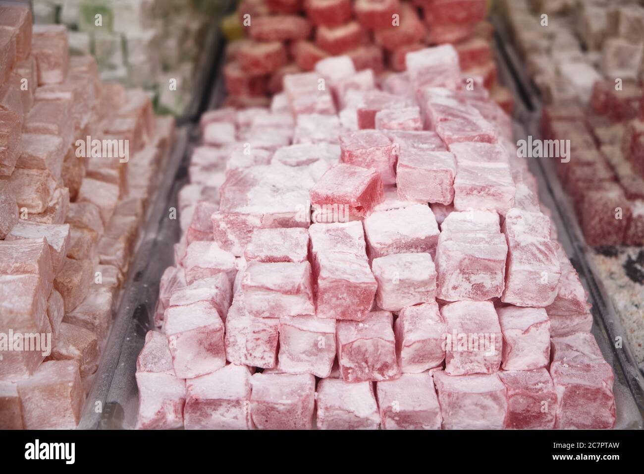 Close-up of Turkish delight or lokum, a family of confections based on ...