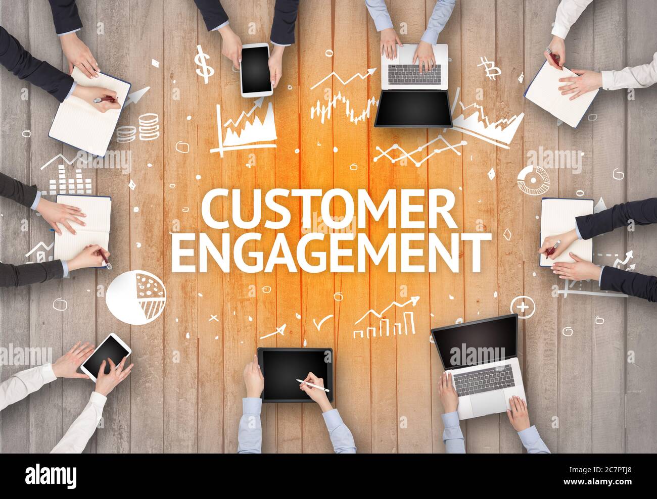 Group of Busy People Working in an Office with CUSTOMER ENGAGEMENT ...