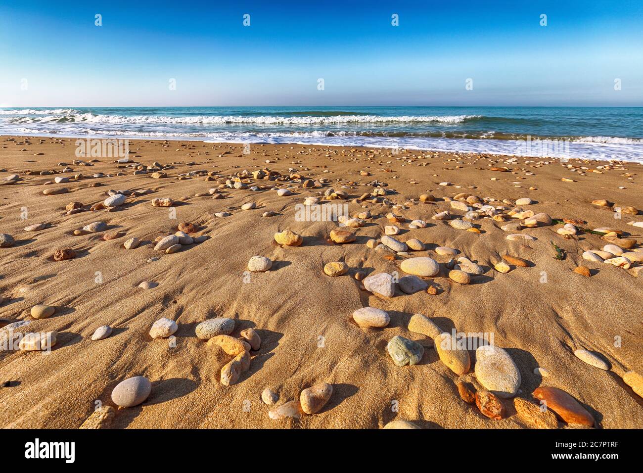 Fantastic view azure sea glowing by sunlight. Dramatic morning scene ...