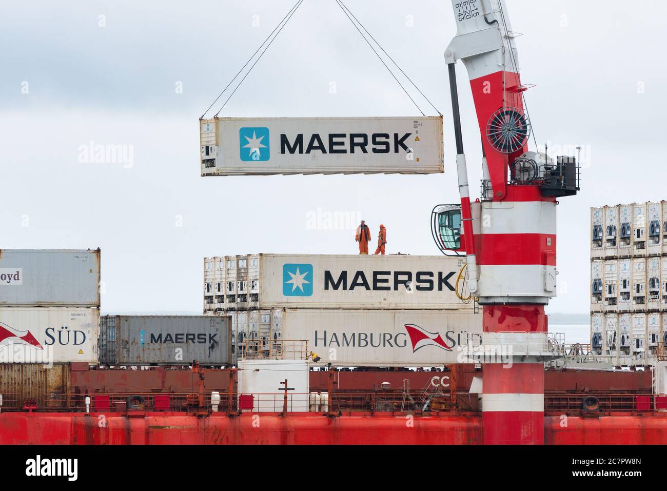 Crane unloading Russian container ship Sevmorput - nuclear-powered ...