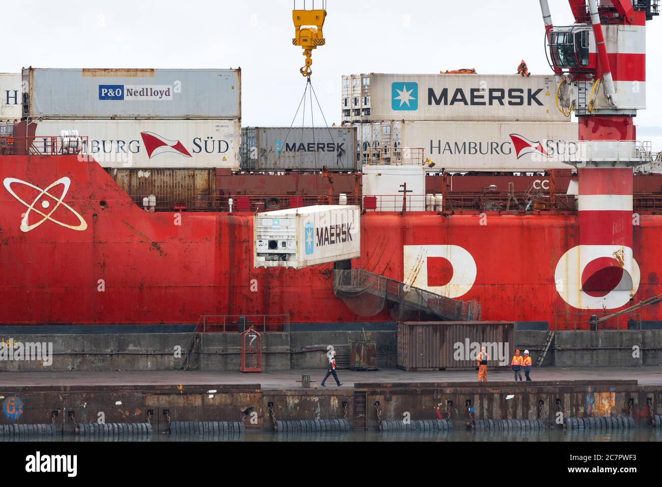 Crane unloaded Russian container ship Sevmorput Rosatomflot - nuclear ...